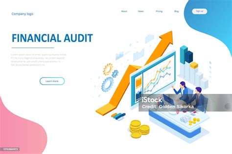 재무 관리 회계 분석 감사 재무 보고서의 아이소메트릭 웹 비즈니스 개념 감사 세무 프로세스 문서 그래픽 차트 플래너 달력 보고서 0명에 대한 스톡 벡터 아트 및 기타 이미지