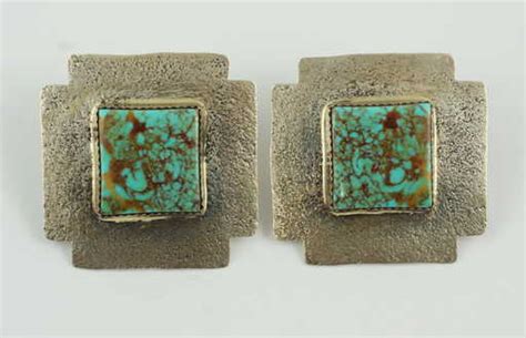Brad Panteah Silver And Turquoise Post Earrings Textured