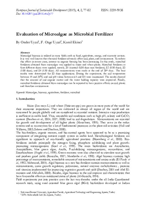 Pdf Evaluation Of Microalgae As Microbial Fertilizer
