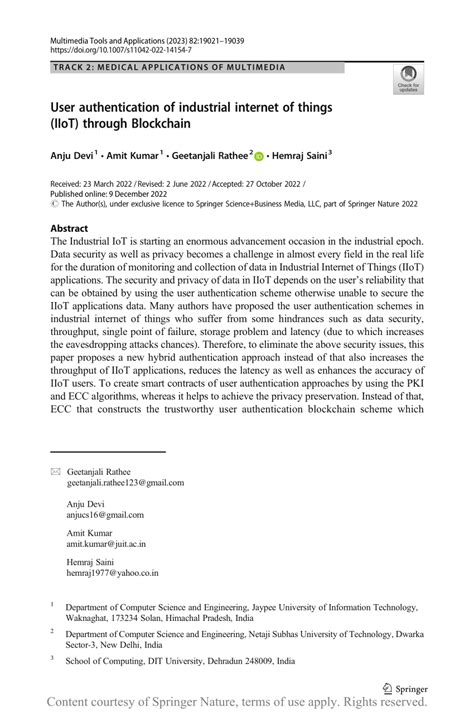 User Authentication Of Industrial Internet Of Things Iiot Through Blockchain Request Pdf