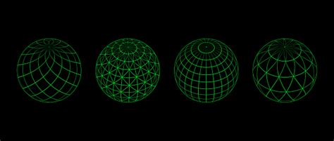 네온 그린 와이어프레임 구체 컬렉션입니다 3d는 다른 그리드 패턴으로 지구본을 윤곽선합니다 디자인 템플릿 아이콘 로고를 위한 기하학적 원 요소 연결된 선이 있는 추상 공