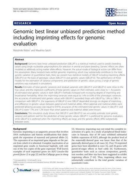 Pdf Including Imprinting Effects In Genomic Best Linear Unbiased Prediction Method For Genomic