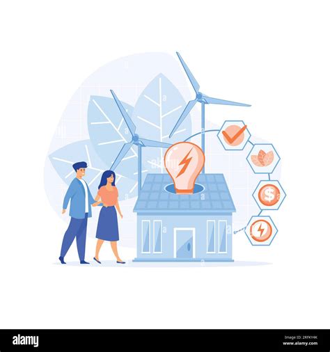 Sustainability Green Electricity And Power Save Concept Characters