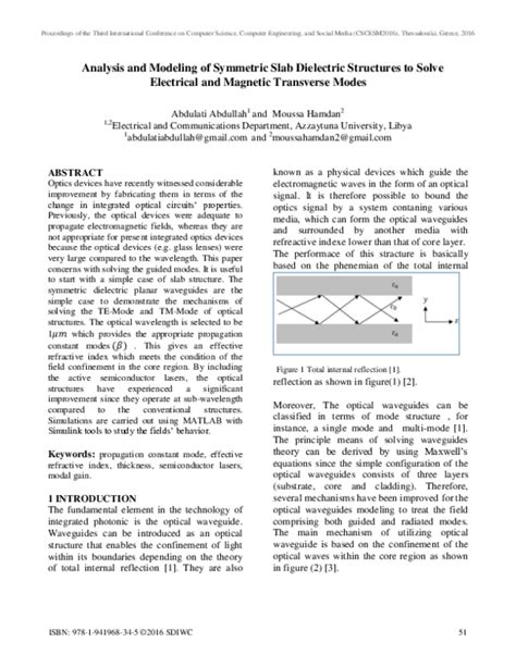 Analysis And Modeling Of Symmetric Slab Dielectric Structures To Solve Electrical And Magnetic