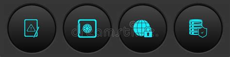 Set Tablet With Exclamation Mark Safe Global Lockdown And Server Shield Icon Vector Stock