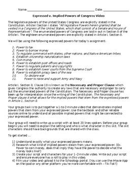 Expressed And Implied Powers Video Project By Meg S Materials TPT