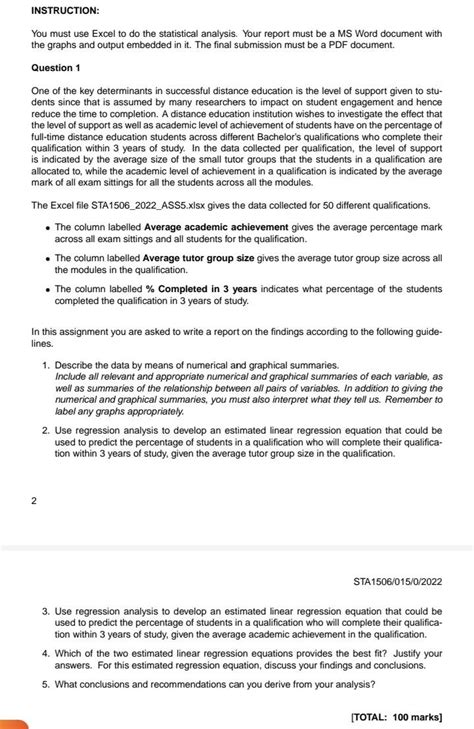 Instruction You Must Use Excel To Do The