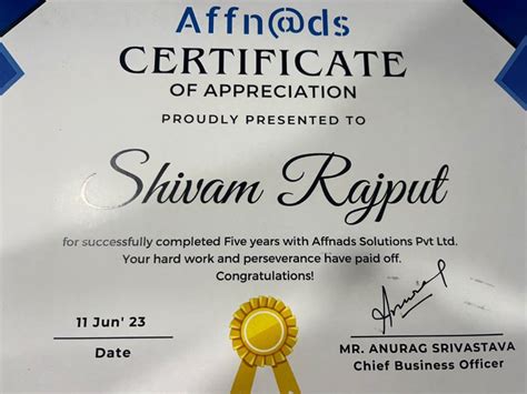 Shivam Rajput On Linkedin Congratulations To Me For Completing 5 Years At Affnads Solutions Pvt