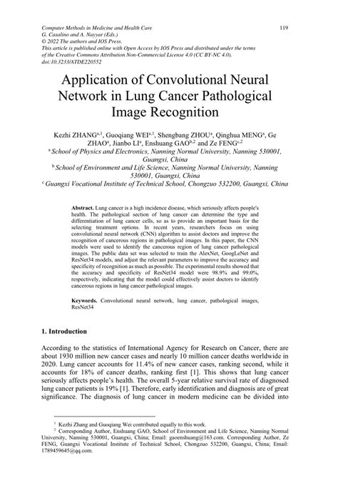 Pdf Application Of Convolutional Neural Network In Lung Cancer Pathological Image Recognition