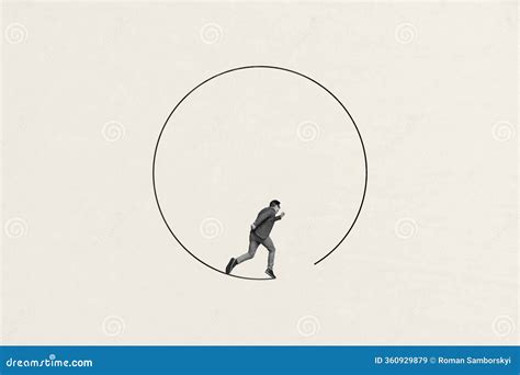 Creative Sketch Collage Of Happy Businessman Run Circle Doodle Success