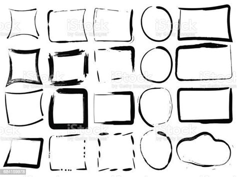 블랙 빈 그런 지 프레임의 집합입니다 흰색 배경 브러시 잉크 디자인 요소 벡터 일러스트 페인트 Rectangule 및 둥근 모양