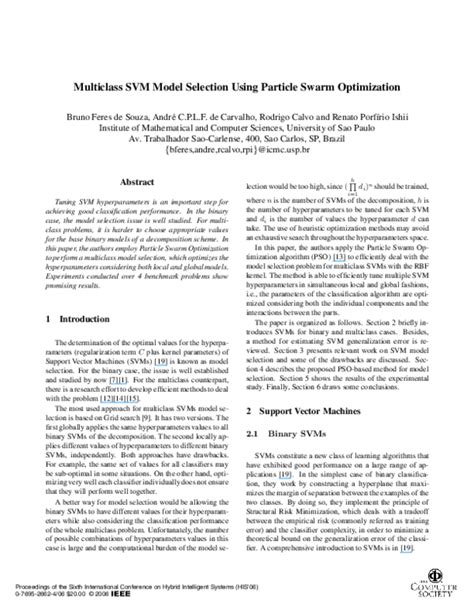 pdf multiclass svm model selection using particle swarm optimization