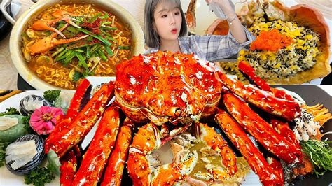 속이 꽉찬 대왕 킹크랩 이제 게 맛을 알았습니다 에피타이저로 회 정식을 주네 킹크랩 대게 대게라면 생선회 Koreanmuckbang Eatingshow Youtube