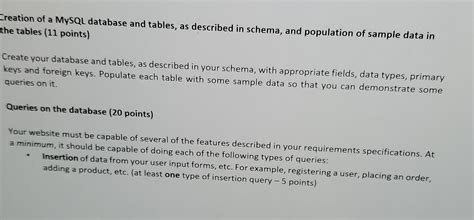 Creation Of A MySQL Database And Tables As Described Chegg Com
