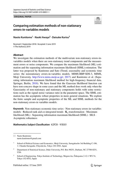 Pdf Comparing Estimation Methods Of Non Stationary Errors In Variables Models