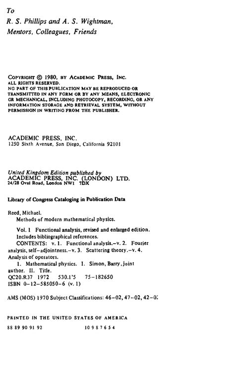 Reed M Simon B Vol 1 Methods Of Mathematical Physics Functional