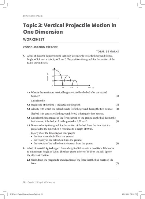 Projectile Motion Ygh Resource Pack 18 Grade 12 Physical Sciences Topic 3 Vertical