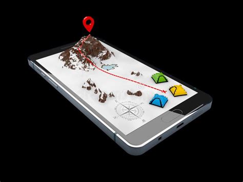 3d Illustration Of Smartphone With Mobile Navigation App On Screen Route Map With Symbols