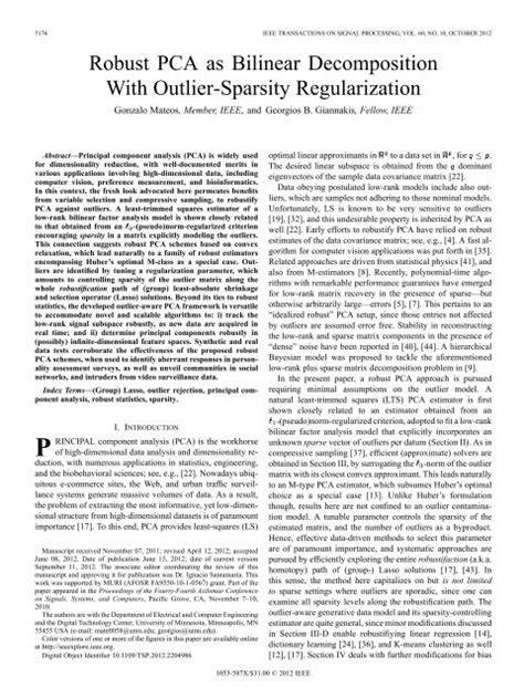 Robust Pca As Bilinear Decomposition With Outlier Sparsity Digital