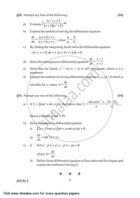 Calculus And Differential Equations B Sc Mathematics Semester FYBSc Pattern