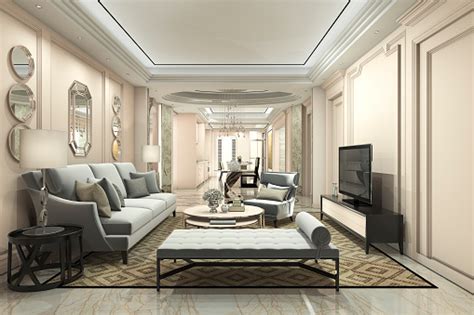 3d 렌더링 고급 스러움과 현대적인 거실 및 다 이닝 룸 0명에 대한 스톡 사진 및 기타 이미지 0명 가구 거실 Istock