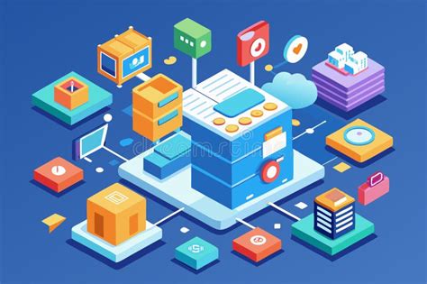 A Vibrant Digital Workspace Showcases Devices Connected Through Data Streams In An Isometric
