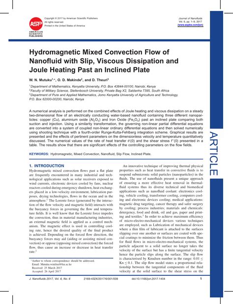 Pdf Hydromagnetic Mixed Convection Flow Of Nanofluid With Slip