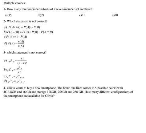 solved multiple choices 1 how many three member subsets of
