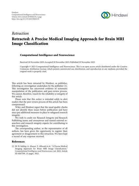 Pdf Retracted A Precise Medical Imaging Approach For Brain Mri Image