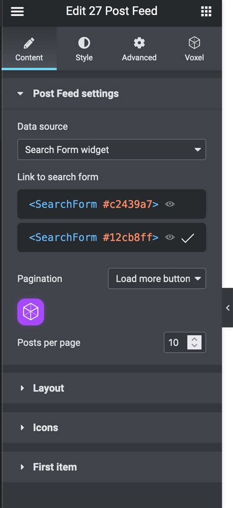 27 post feed widget bug when more than one search form present — voxel