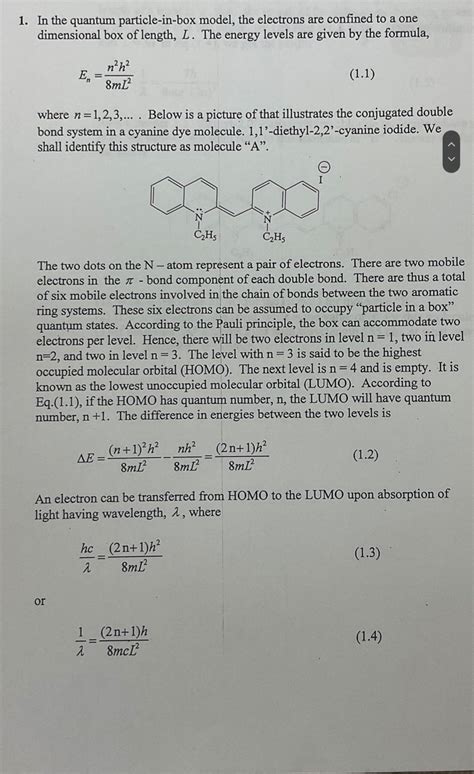 Solved In The Quantum Particle In Box Model The Chegg