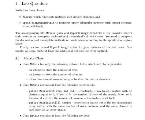 4 Lab Questions Write Two Java Classes Matrix Which