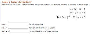 solved determine the values of for which the system has no