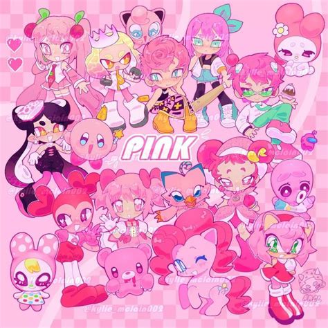 The Pink Wallpaper Has Many Different Types Of Cartoon Characters And