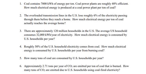 Solved 1 Coal Contains 7000 KWh Of Energy Per Ton Coal Chegg Com