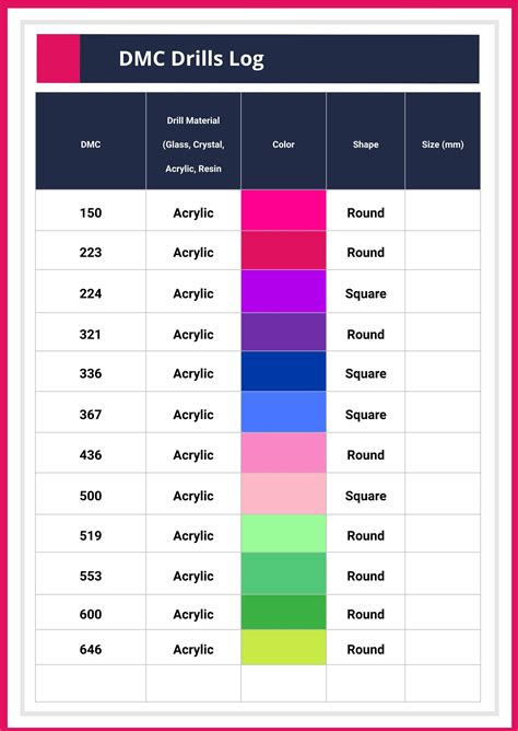 Dmc Color Chart And Substitutions List In Illustrator Pdf Download