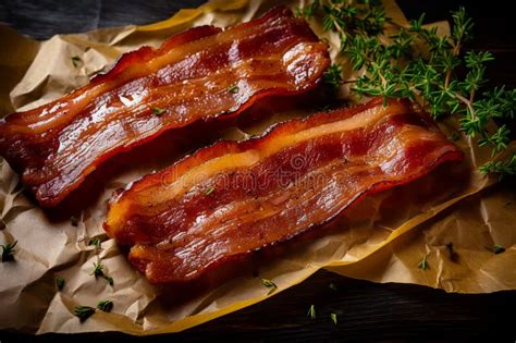 Cooked Bacon Rashers On Parchment Generative Ai Stock Illustration