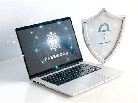 Accessing Password Protection On Computer With Security Shield Stock