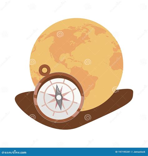 Compass Guide With Kerosene Lamp And Tent Vector Illustration
