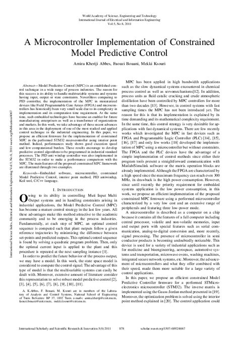 Pdf A Microcontroller Implementation Of Constrained Model Predictive