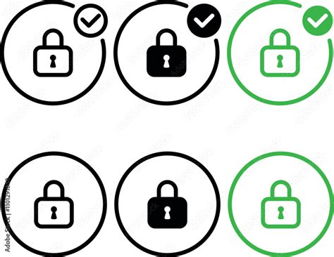 Lock Check Mark Icon And Security Lock Icon Privacy Symbol Protection Icon With Tick Symbol