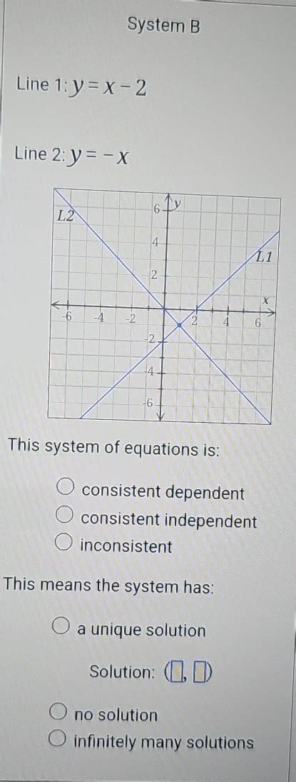 System B Line 1 Yx 2 Line 2 Y X This System Of Equations Is Consistent Dependent Consistent