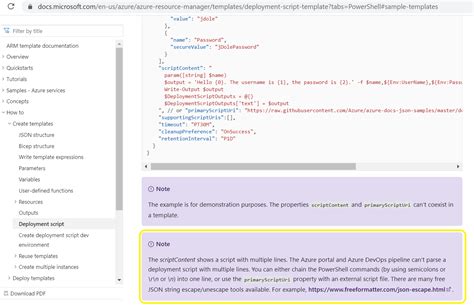 multiline script inside the arm template json blueprint artifact s