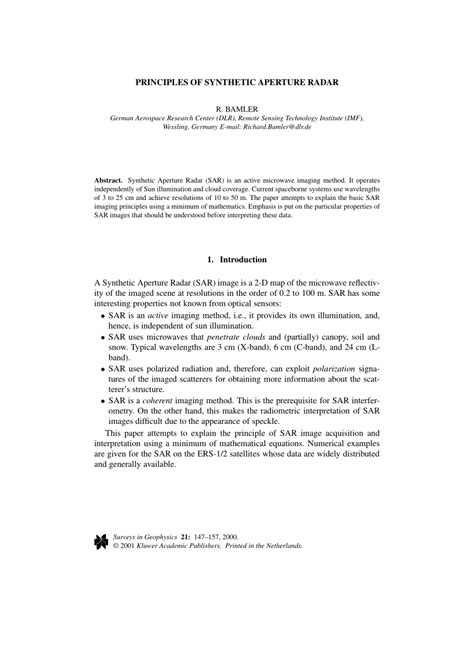 Pdf Principles Of Synthetic Aperture Radar