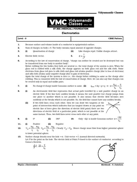 Electrostatics Workbook Solutions Pdf