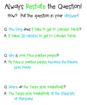 Restate The Question Anchor Chart Maryland Sports CUSTOM Orders Accepted