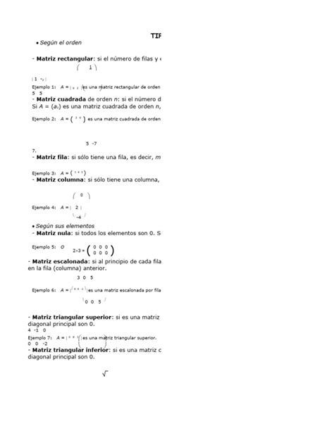 tipos de matrices pdf matriz matemáticas matemáticas