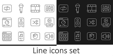 라인 스피커 볼륨 라이브 스트림 비디오 재생 스테레오 스피커 온라인 재생 반복 버튼 화살표 셔플 및 마이크 아이콘을 설정합니다