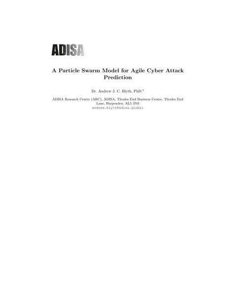 Pdf A Particle Swarm Model For Agile Cyber Attack Prediction
