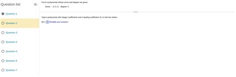 Solved Begin Tabular Cc C C C Question A Polynomial Chegg